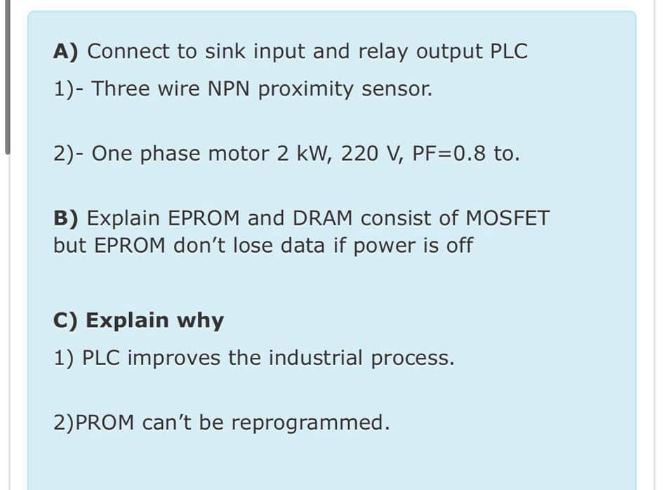 Solved A) ﻿Connect to sink input and relay output PLC- | Chegg.com