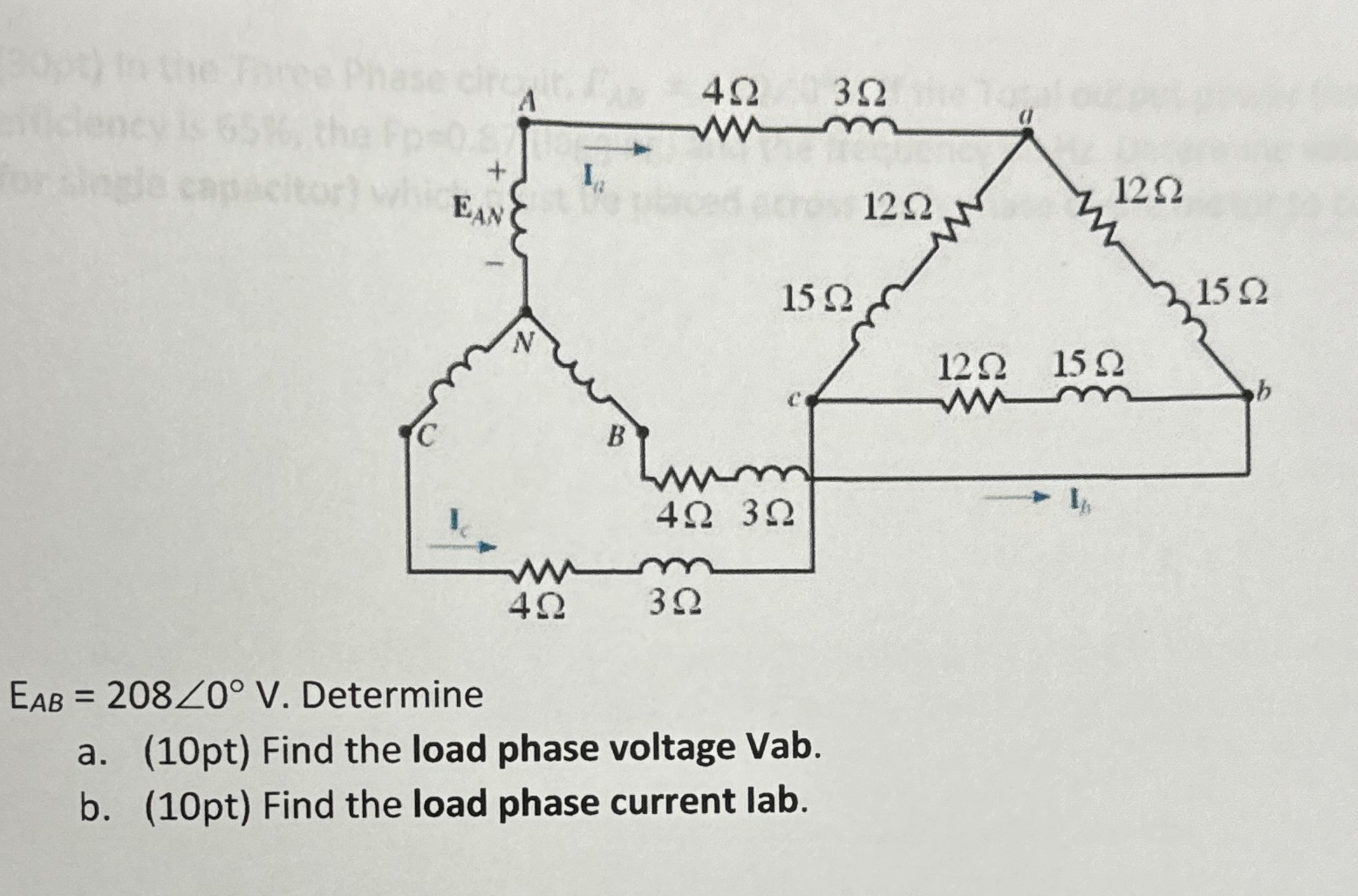 Solved EAB=208?0°V. ﻿Determinea. (10pt) ﻿Find the load phase | Chegg.com