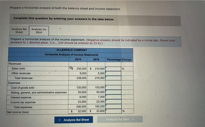Solved Prepare a horizontal analysis of both the balance | Chegg.com