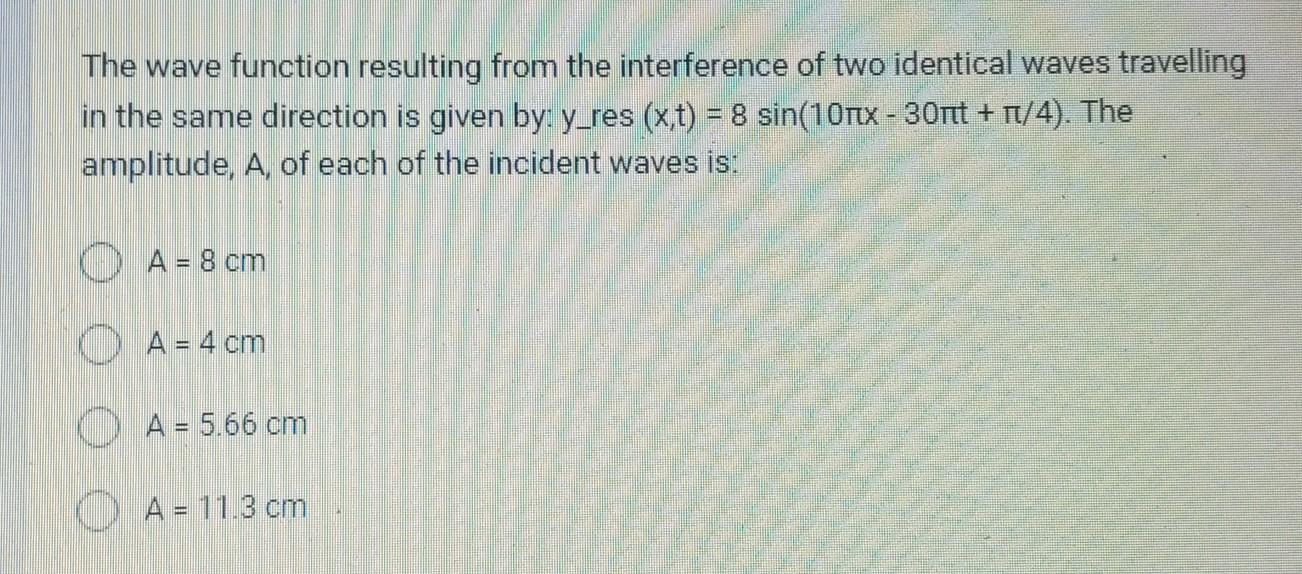 Solved The wave function resulting from the interference of | Chegg.com