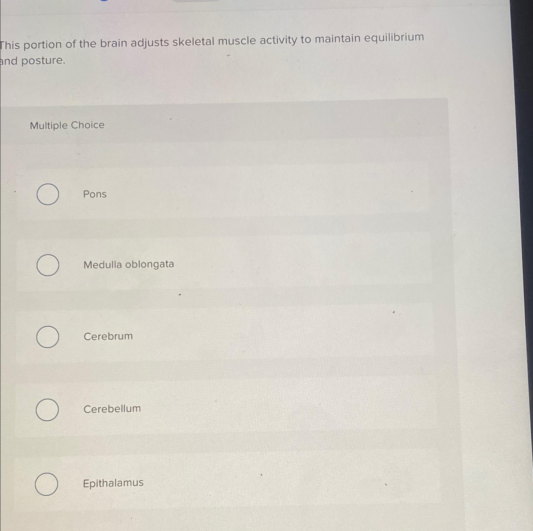 Solved This portion of the brain adjusts skeletal muscle | Chegg.com