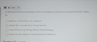 Solved A developmental psychologist with an ethological | Chegg.com