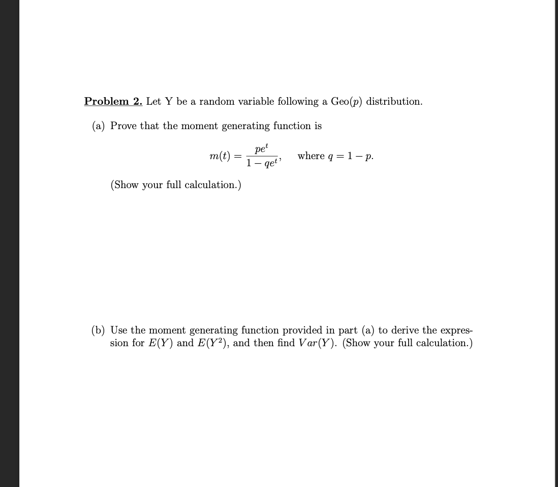 Solved by an EXPERT Problem 2. ﻿Let Y be a random variable following a | Chegg.com