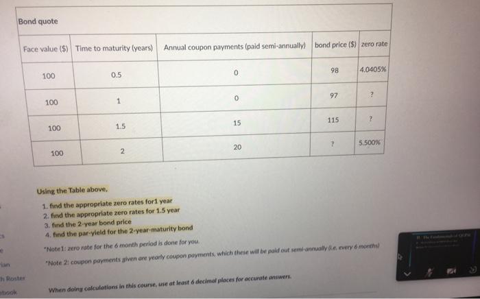 Solved Using the Table above. 1. find the appropriate zero | Chegg.com