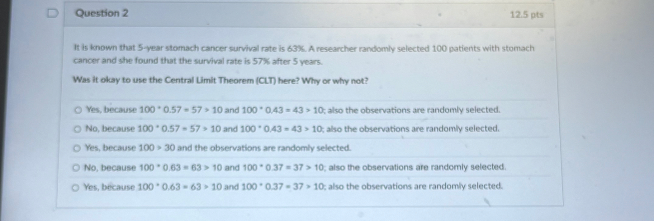 Solved Question 212.5 ﻿ptsIt is known that 5 -year stomach | Chegg.com