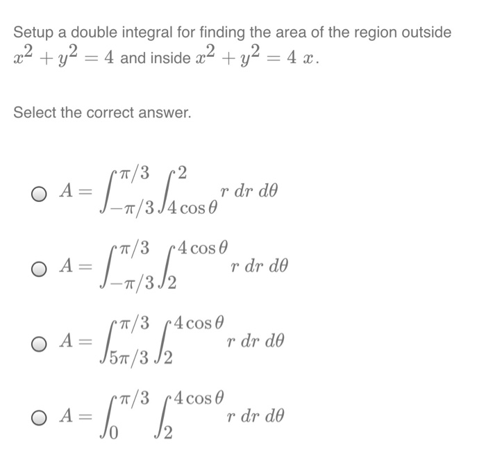 Solved Setup a double integral for finding the area of the | Chegg.com
