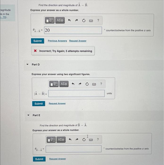 Solved Vector A points in the negative y direction and has a | Chegg.com