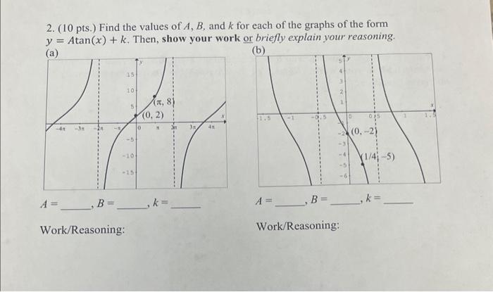 Solved 2. ( 10 pts.) Find the values of A,B, and k for each | Chegg.com