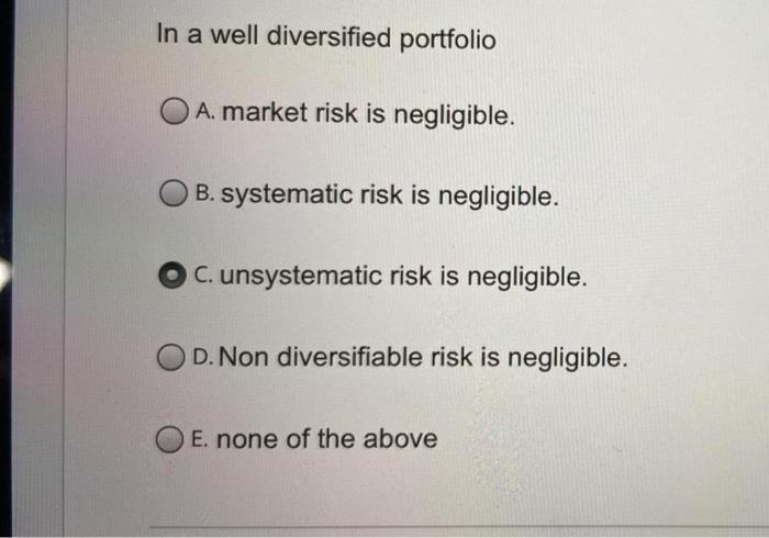 Solved In a well diversified portfolio A. market risk is | Chegg.com