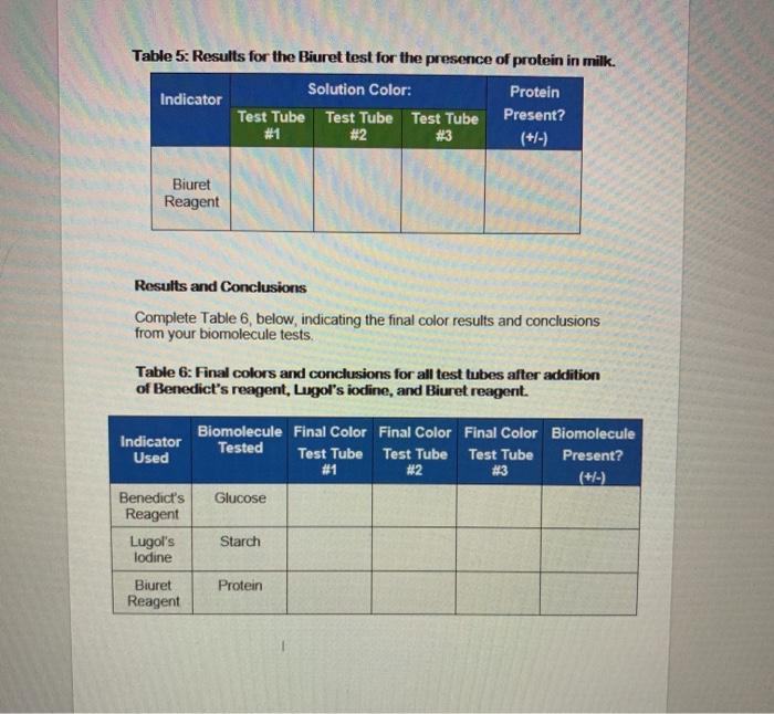 Solved Table 5: Results for the Biuret test for the presence | Chegg.com