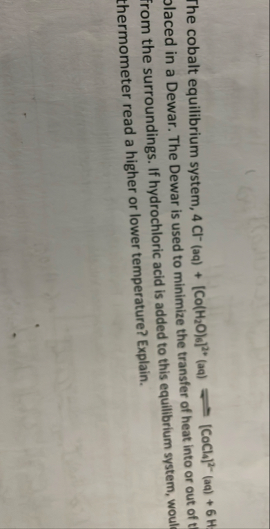 Solved The cobalt equilibrium system, | Chegg.com