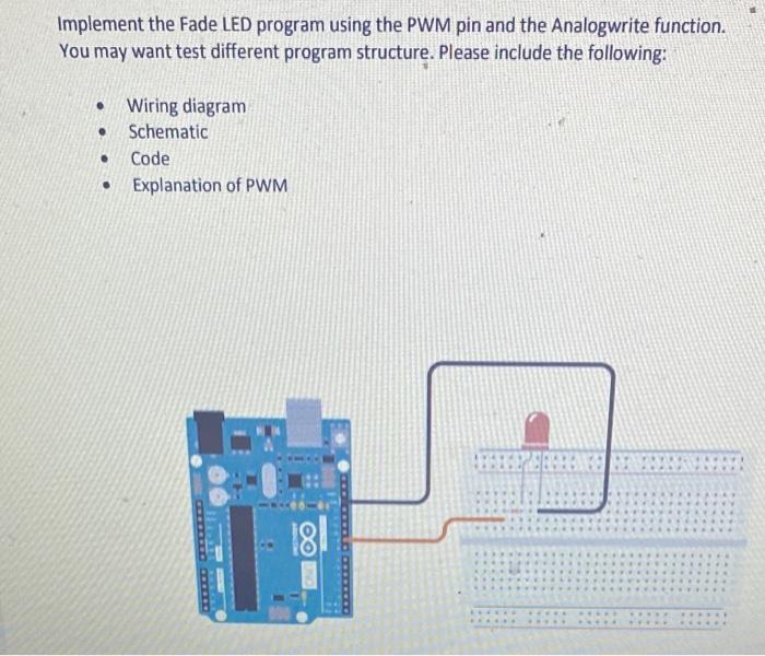 Solved Implement the Fade LED program using the PWM pin and | Chegg.com