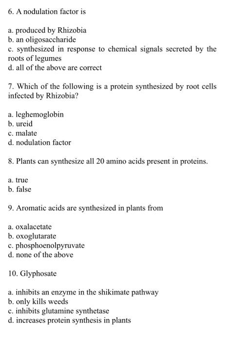 Solved 6. A nodulation factor is a. produced by Rhizobia | Chegg.com