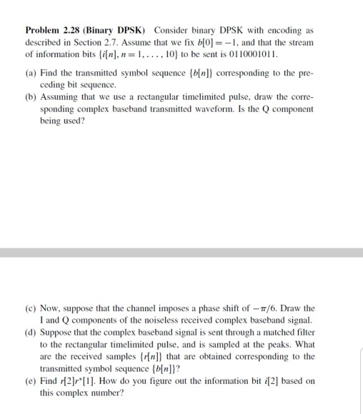 Solved Problem 2.28 (Binary DPSK) Consider binary DPSK with | Chegg.com