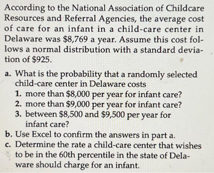 Solved According to the National Association of Childcare | Chegg.com