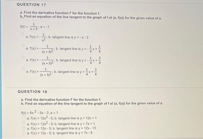 Solved a. Find the derivative function f for the function f. | Chegg.com
