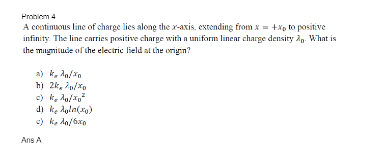 Solved Problem 4A continuous line of charge lies along the | Chegg.com