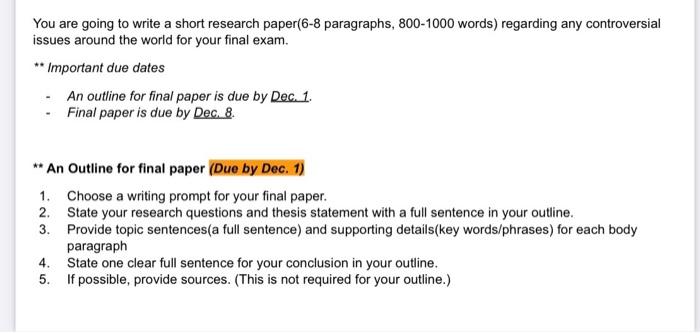 can anyone please help me to write an outline for any | Chegg.com