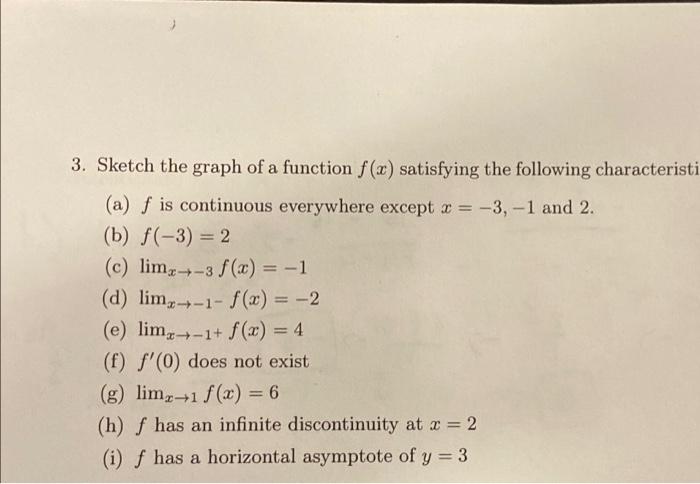 Solved 3. Sketch the graph of a function f(x) satisfying the | Chegg.com