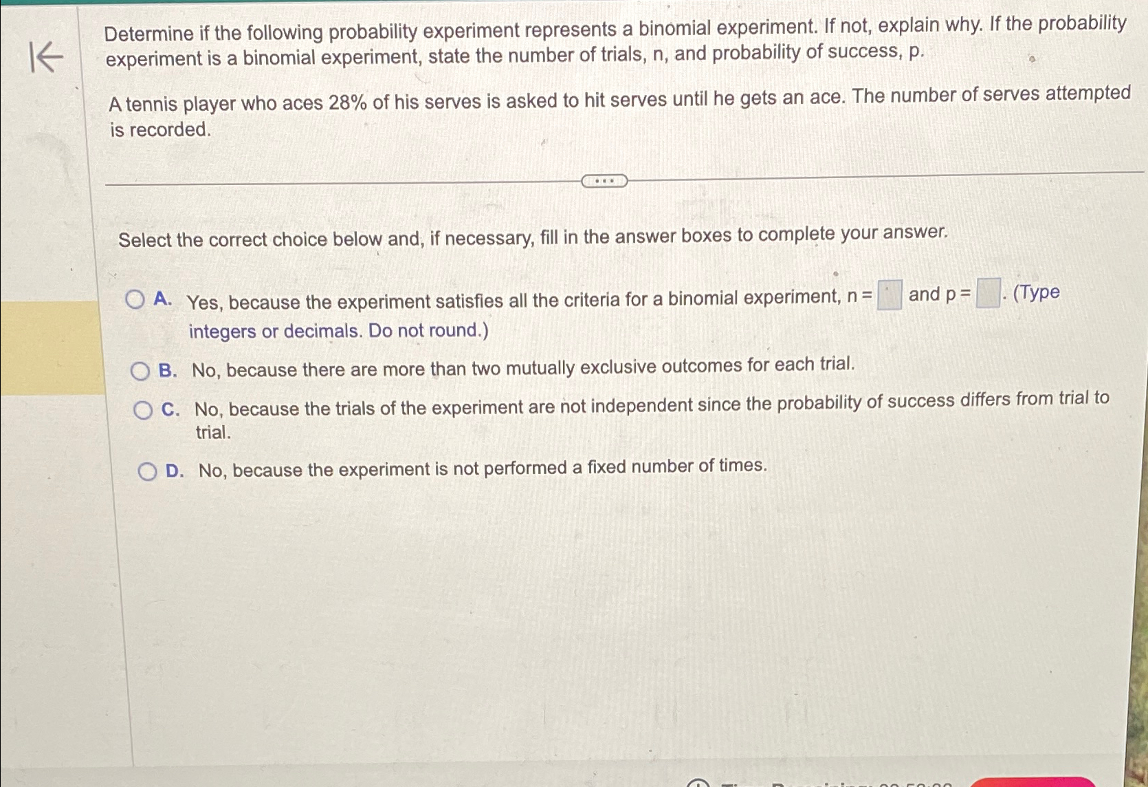 Solved Determine if the following probability experiment | Chegg.com