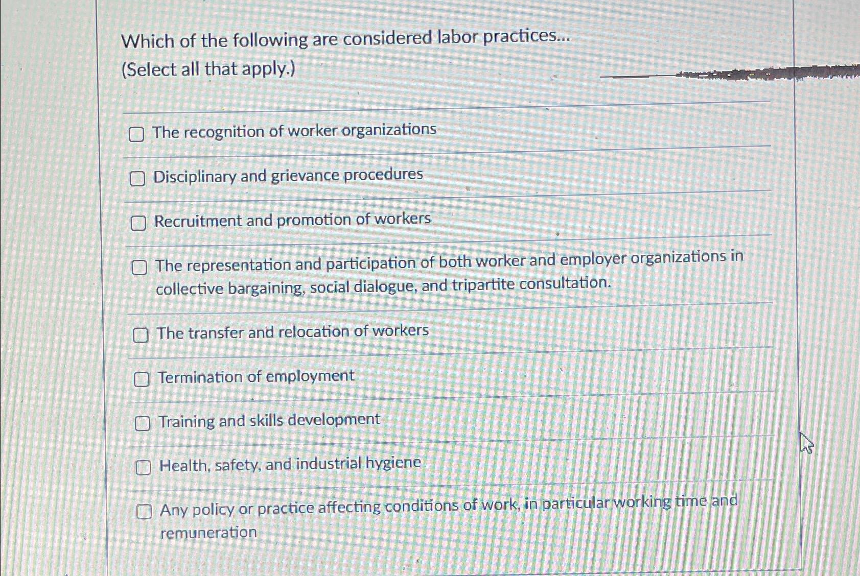 Solved Which of the following are considered labor | Chegg.com