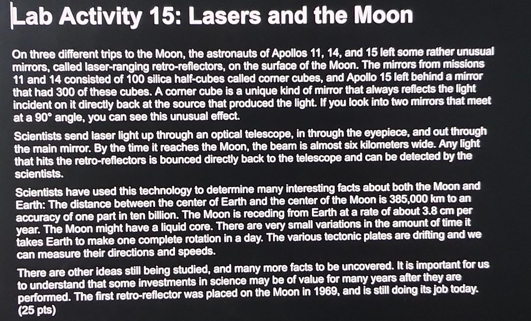 Lab Aotivity 15: Lasers and the Moon On three | Chegg.com