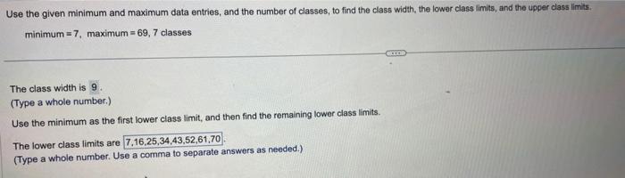Solved Use the given minimum and maximum data entries, and | Chegg.com
