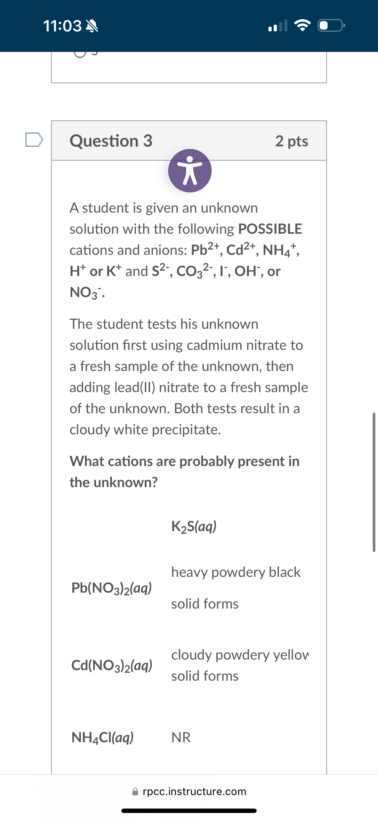 High Quality SOLUTION 11:03Question 32 ﻿ptsA student is given an unknown | Chegg.com