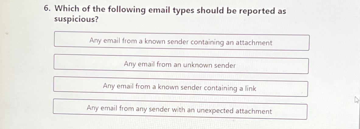 Solved Which of the following email types should be reported | Chegg.com