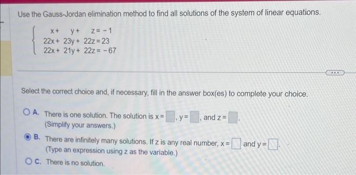Solved Use the Gauss-Jordan elimination method to find all | Chegg.com