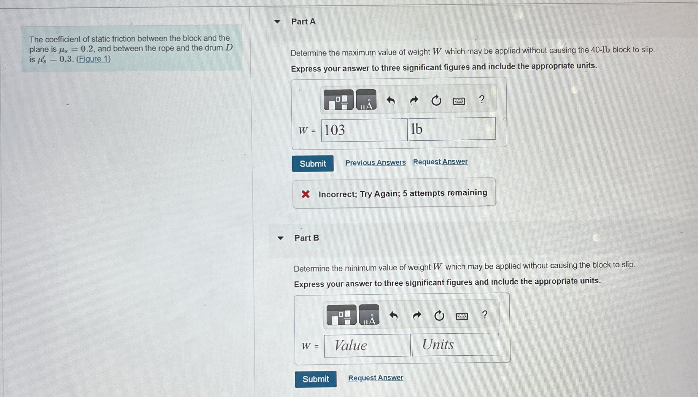 Solved The coefficient of static friction between the block | Chegg.com