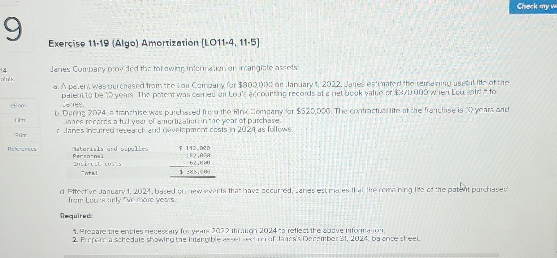 Solved Exercise 11-19 (Algo) Amortization [LO11-4, 11-5] | Chegg.com