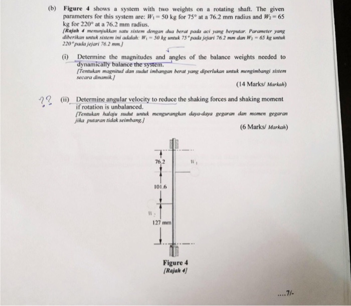 Solved (b) Figure 4 shows a system with two weights on a | Chegg.com