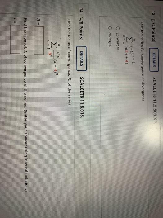 Solved 13. [-14 Points) DETAILS SCALCETS 11.5.503.XP. Test | Chegg.com Solved 13. [-14 Points) DETAILS SCALCETS 11.5.503.XP. Test | Chegg.com
