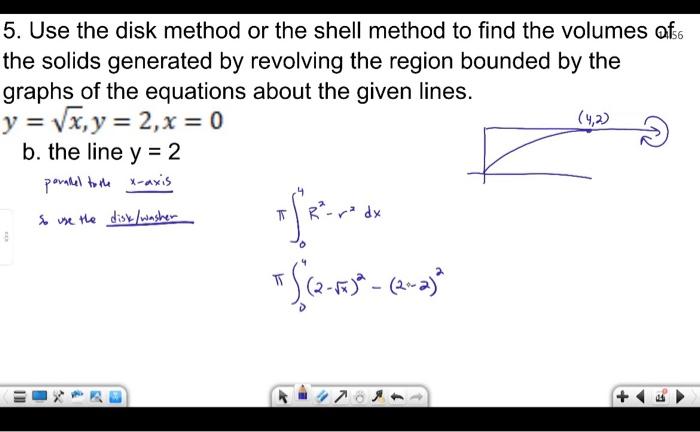 Solved 5. Use the disk method or the shell method to find | Chegg.com