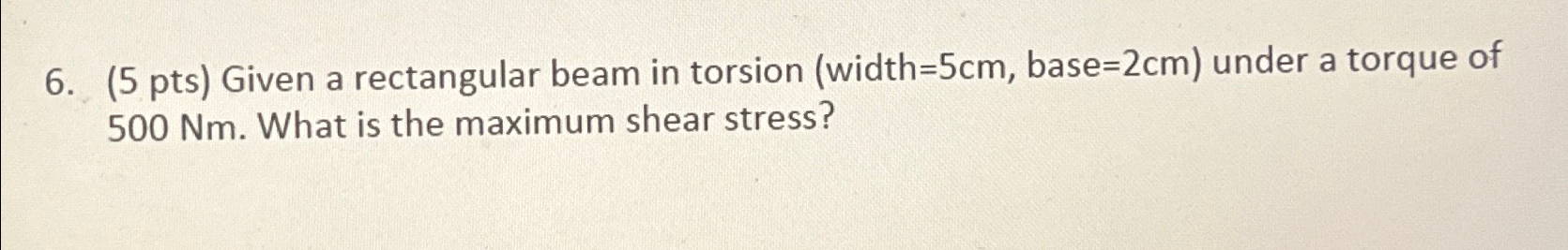 Solved (5 ﻿pts) ﻿Given a rectangular beam in torsion (width | Chegg.com