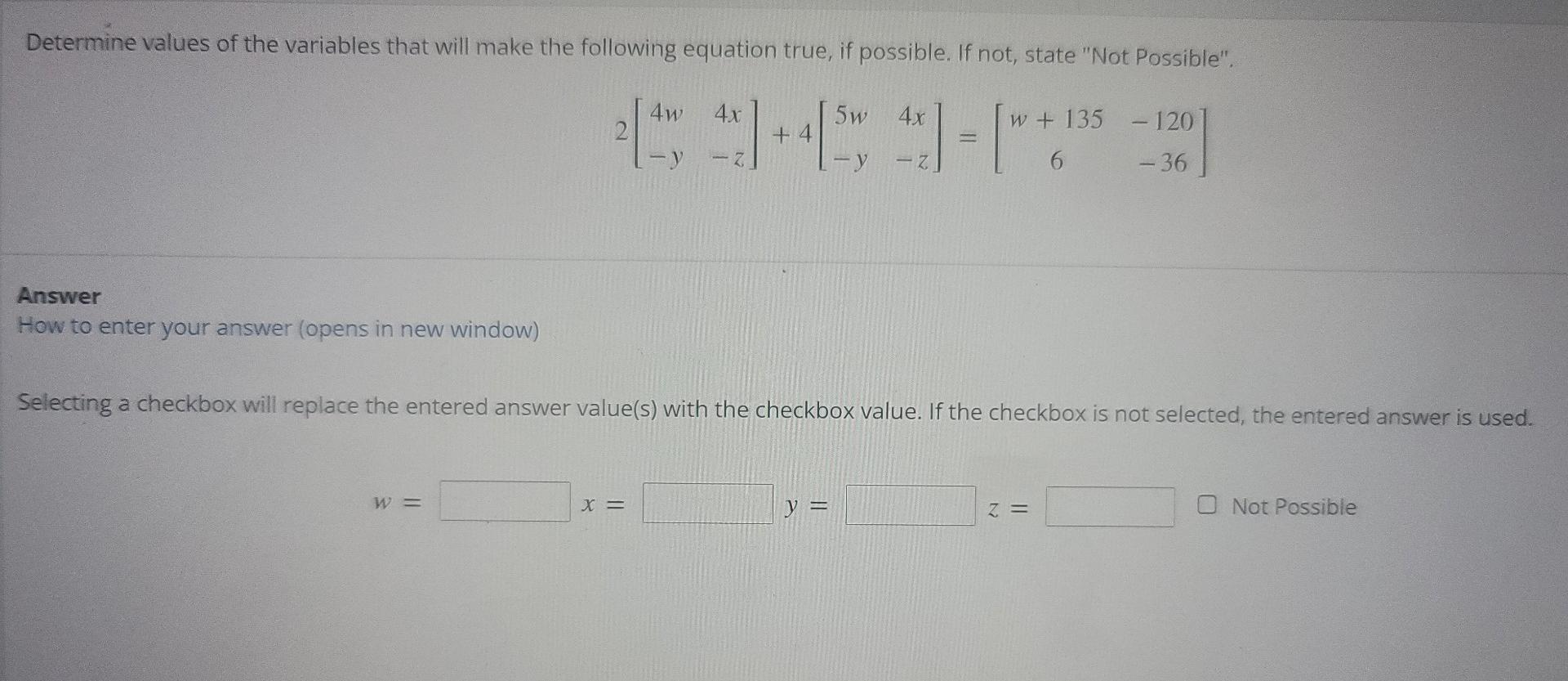 Solved Determine Values Of The Variables That Will Make The