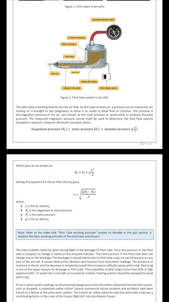 Solved PARTI: How does a pitot tube work? Pitot tubes (also | Chegg.com