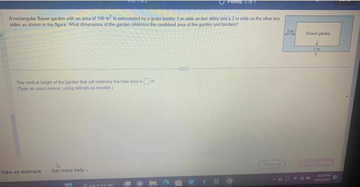 Solved A rectangular flower garden with an area of 190 m2 is | Chegg.com