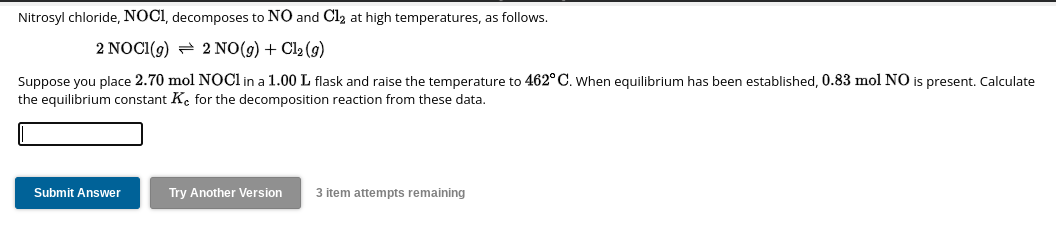 Solved Nitrosyl chloride, NOCl, decomposes to NO and Cl2 | Chegg.com Solved Nitrosyl chloride, NOCl, decomposes to NO and Cl2 | Chegg.com