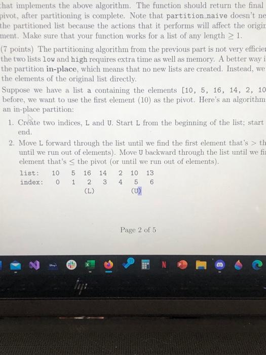 Solved As discussed in class, the quicksort algorithm starts | Chegg.com