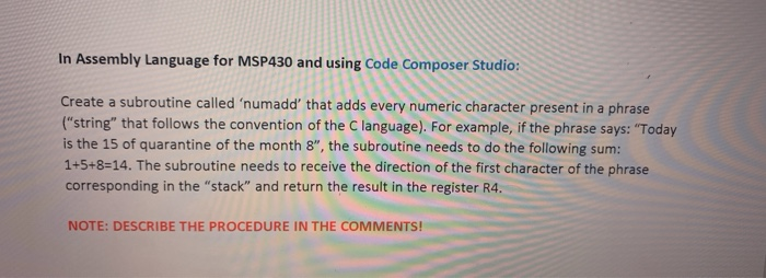 Solved In Assembly Language for MSP430 and using Code | Chegg.com