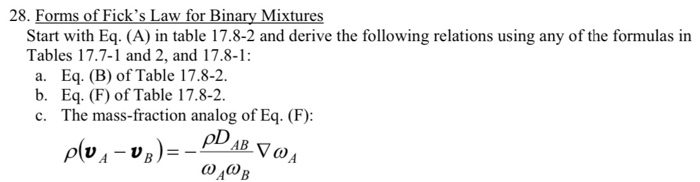 28. Forms of Fick's Law for Binary Mixtures Start | Chegg.com
