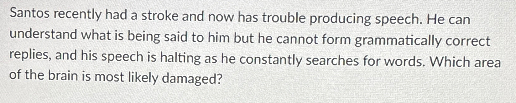 Solved Santos recently had a stroke and now has trouble | Chegg.com