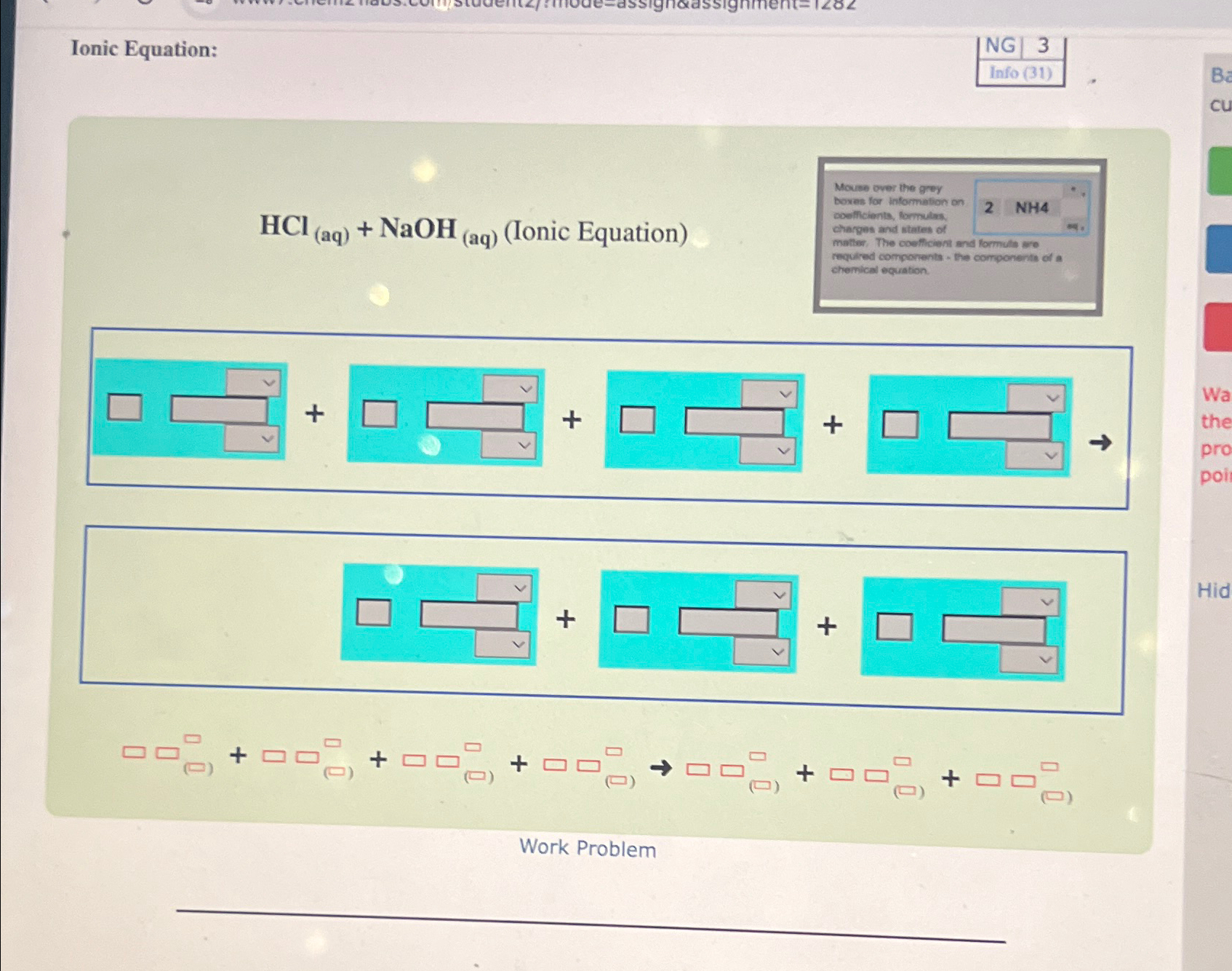 Solved Ionic Equation:\table[[NG| 3],[Info | Chegg.com