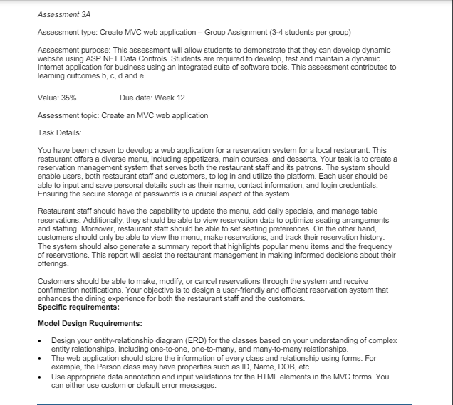 Solved Assessment type: Create MVC web application - ﻿Group | Chegg.com