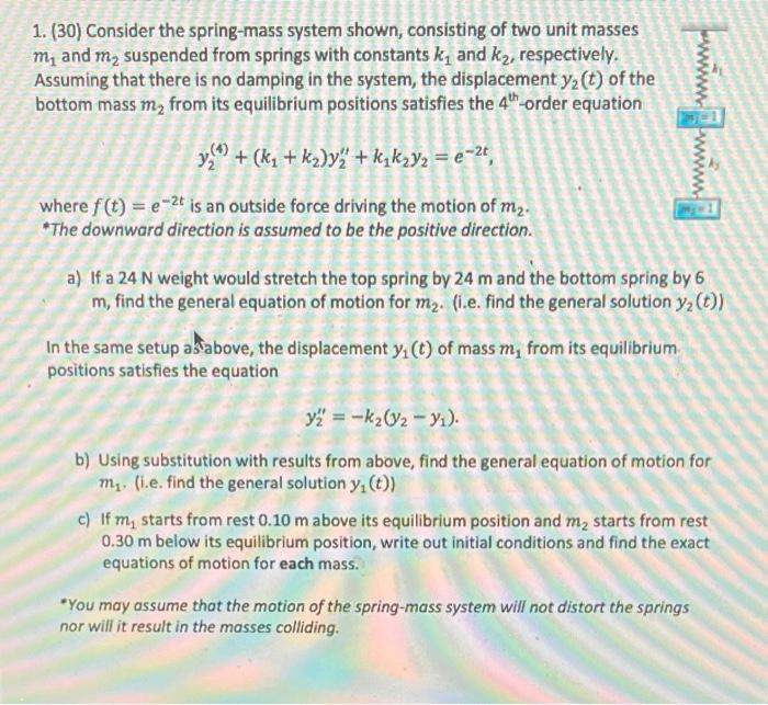 1. (30) Consider the spring-mass system shown, | Chegg.com
