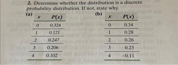 Solved 2. Determine whether the distribution is a discrete | Chegg.com