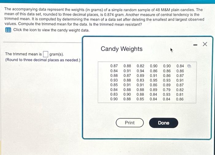 Solved The accompanying data represent the weights (in | Chegg.com