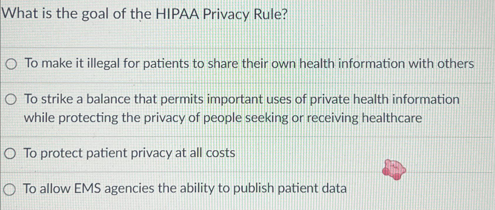 Solved What is the goal of the HIPAA Privacy Rule?To make it | Chegg.com